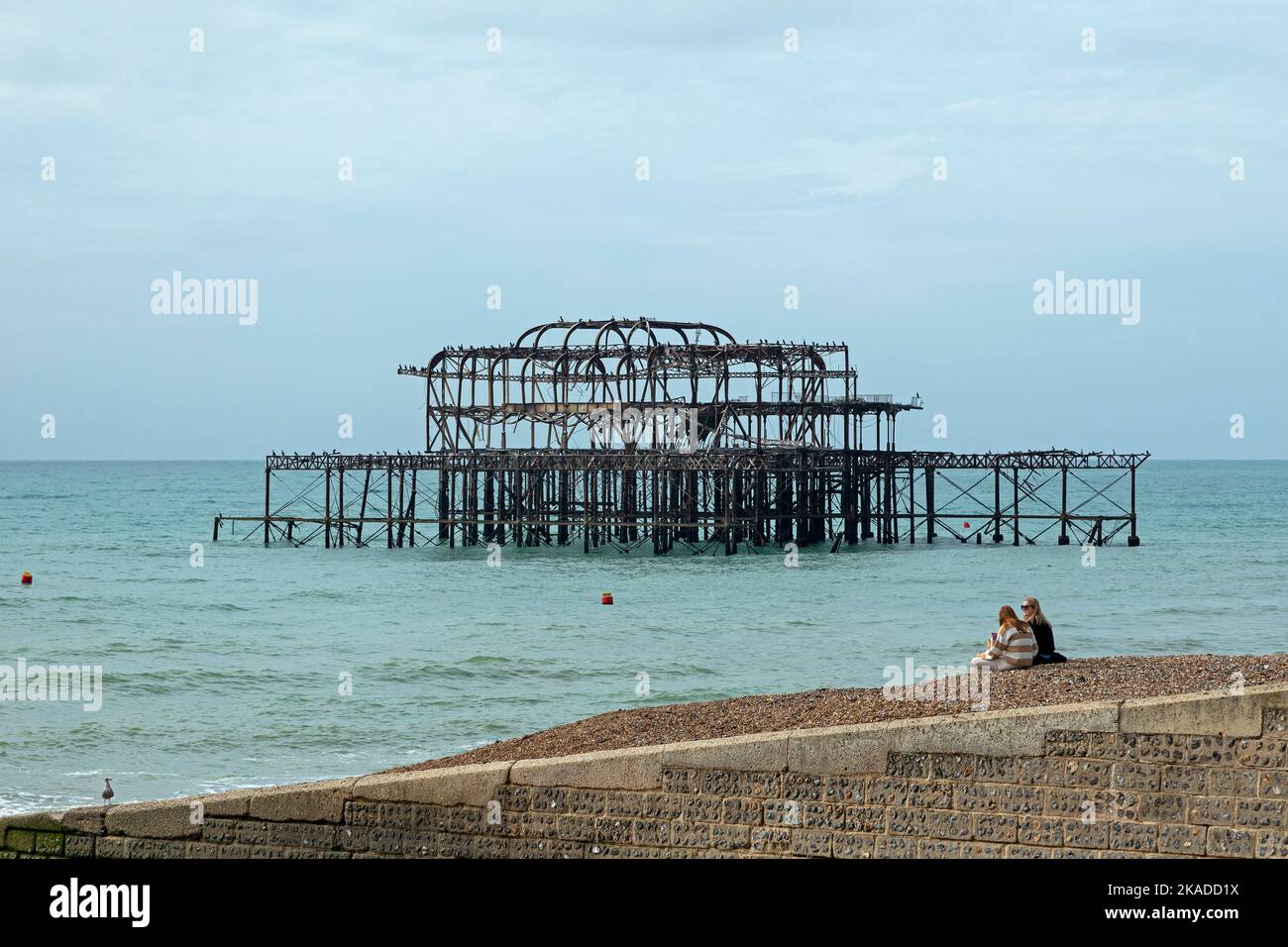 Ruins of West Pier, destroyed by fire in 2003, Brigthon, England, Great ...