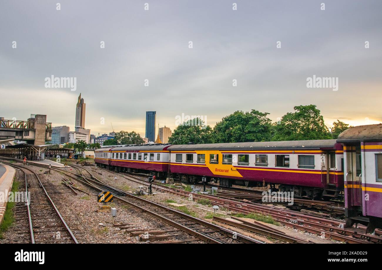 Train wagons outside the Bangkok railway station Thailand Southeast ...