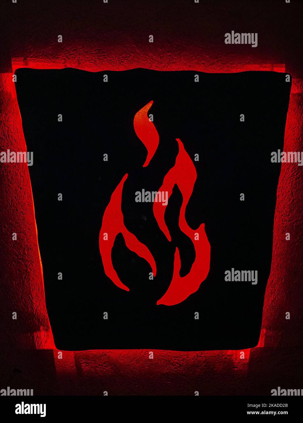 A vertical digital illustration of a burning black red flame design ...