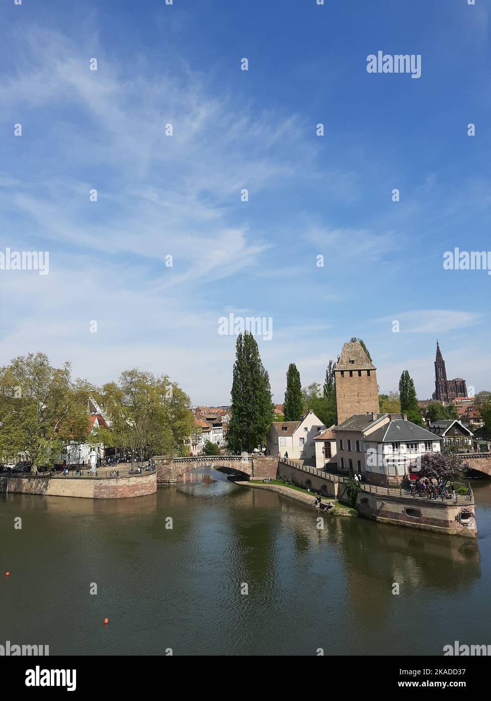 A vertical view of two towers of Ponts Couverts with the medieval ...