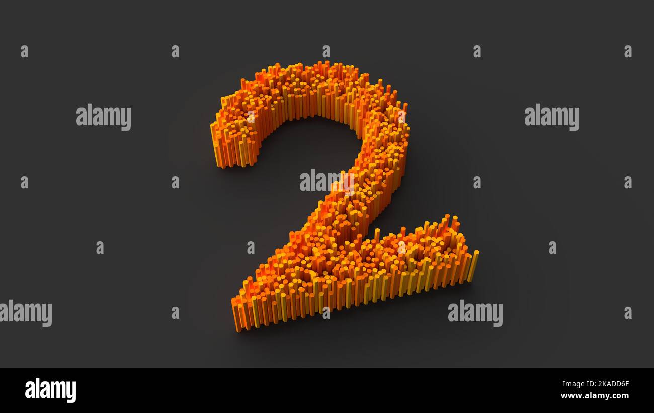 An illustration of a orange and red number 2 isolated over dark ...