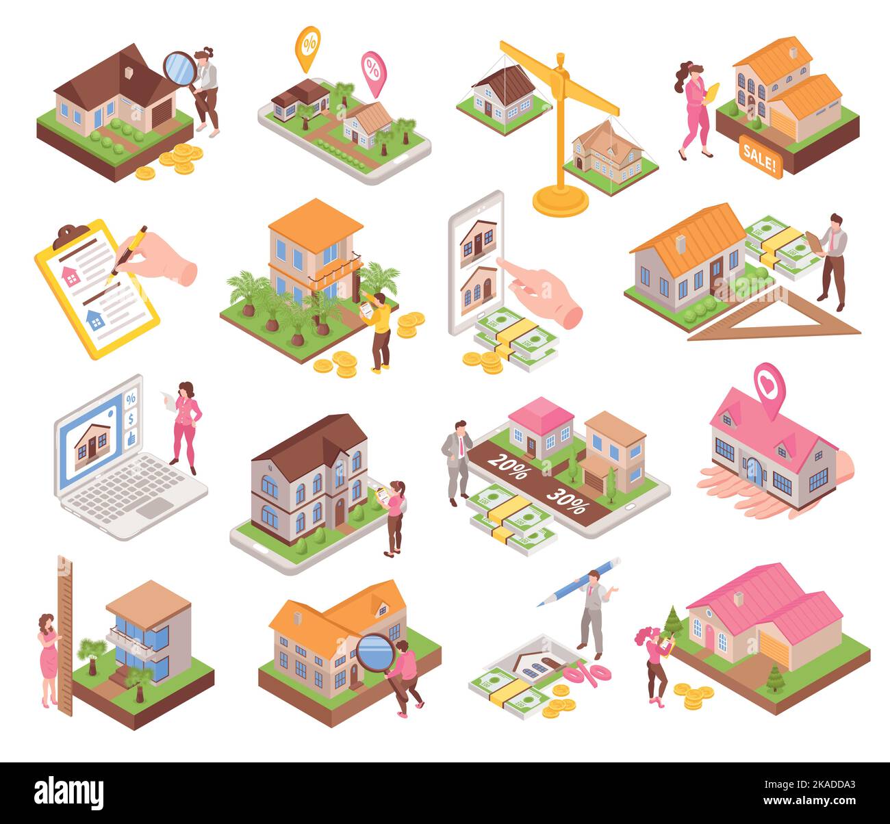 Real estate appraisal isometric icons set with apartment value ...