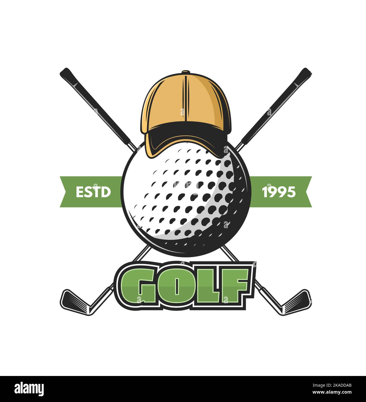 Golf sport icon with crossed clubs, golfer club championship vector ...