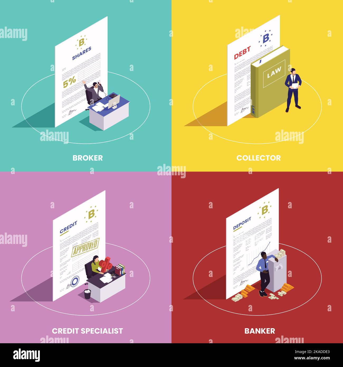 Set with four isolated square compositions with editable text and images of different contracts ...