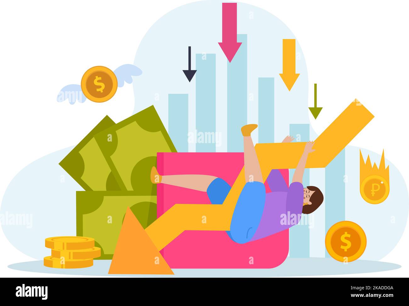 Financial crisis business failure flat concept with falling person ...