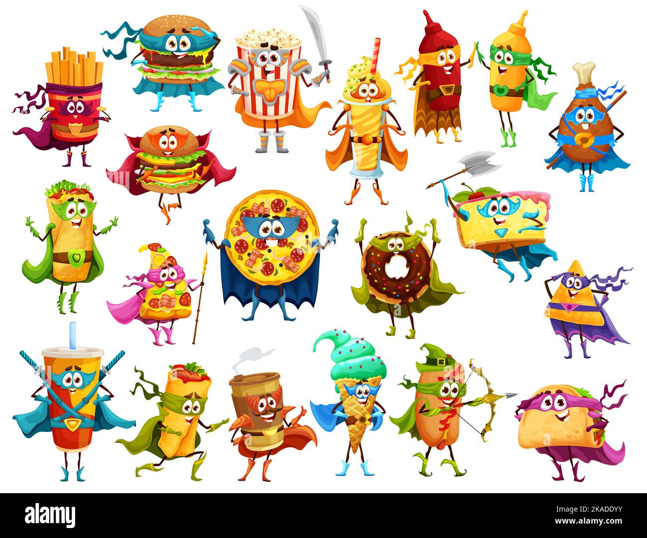 Cartoon fast food super hero and defender characters. Vector french ...