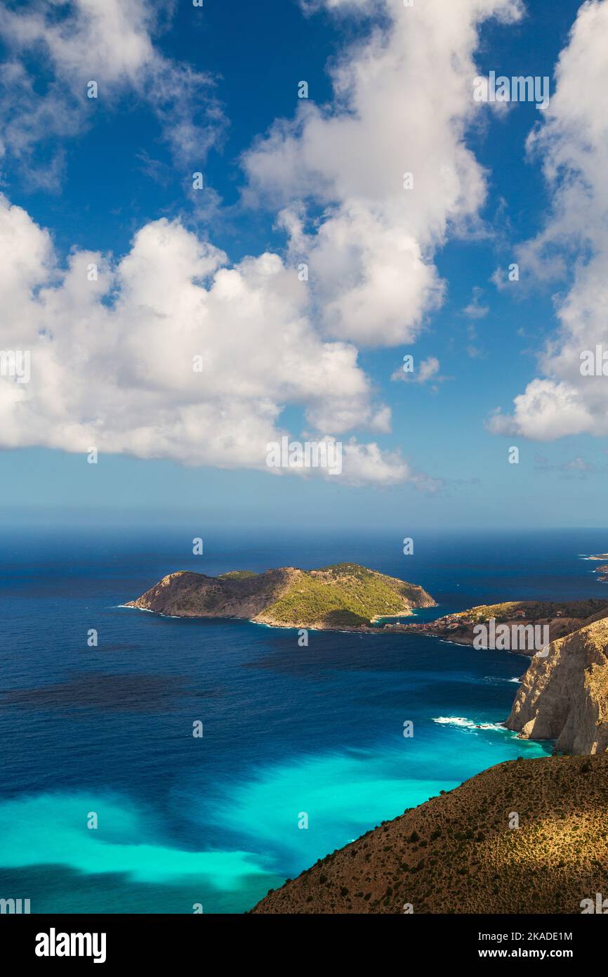 Aerial view at Asos village, Assos peninsula and fantastic turquoise ...