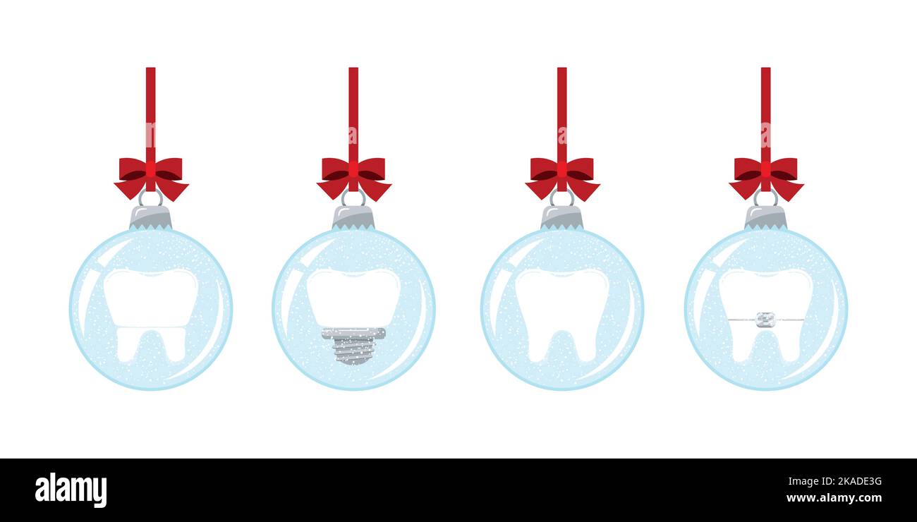 Christmas ball with teeth and falling snow isolated on white background ...