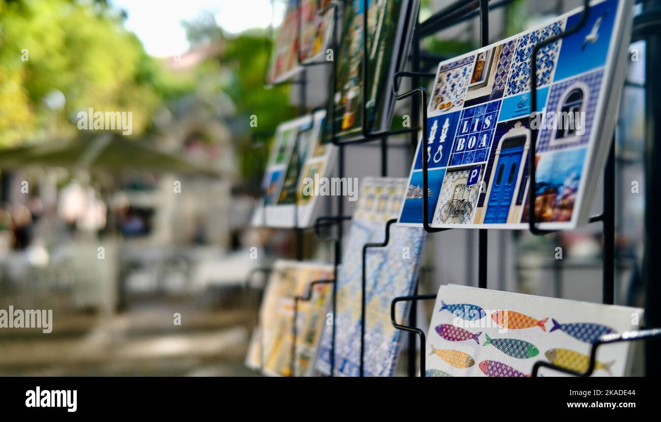 Postcard display stand, Lisbon, Portugal Stock Photo - Alamy