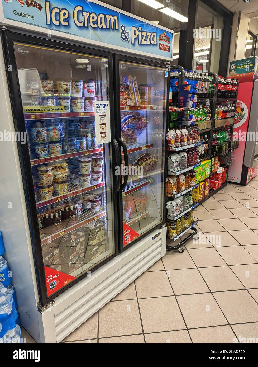 A vertical shot of ice cream cooler at speedway gas station Stock Photo ...