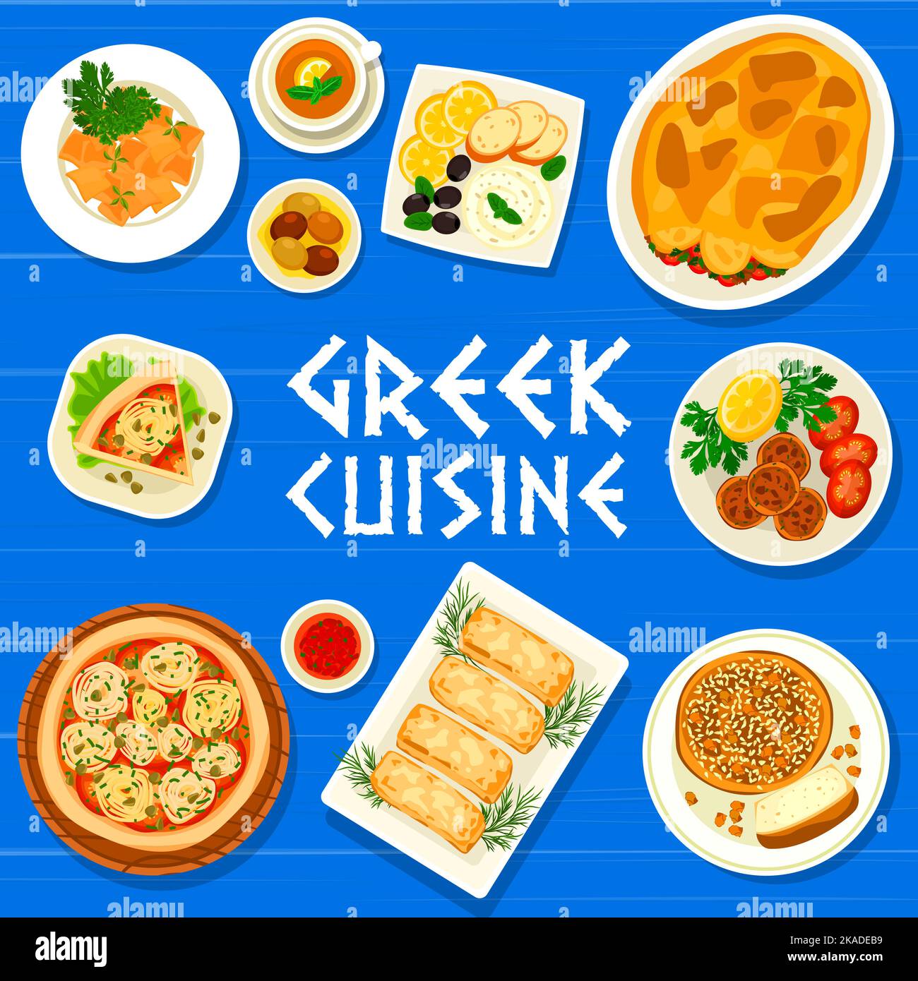 Greek cuisine restaurant food menu cover template. Sweet bread ...