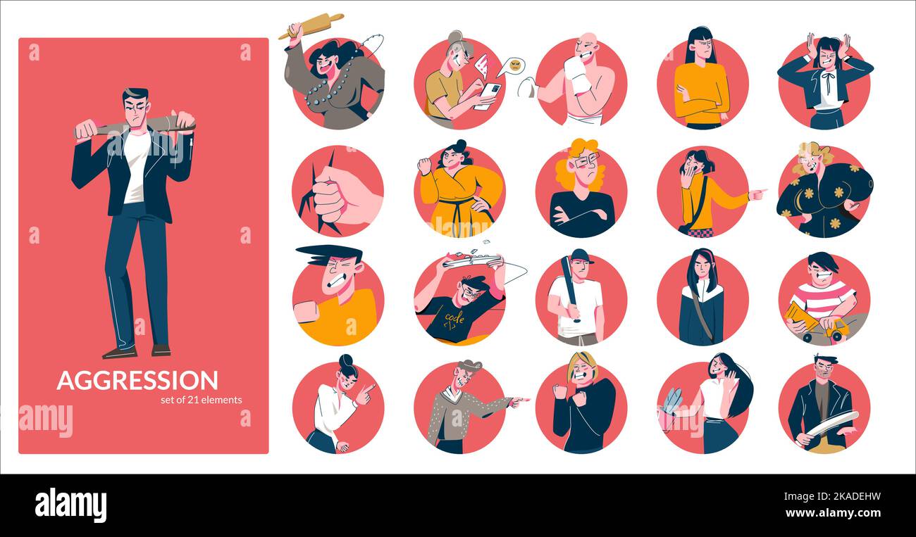 Aggression flat composition with Stressed angry shouting nervous ...