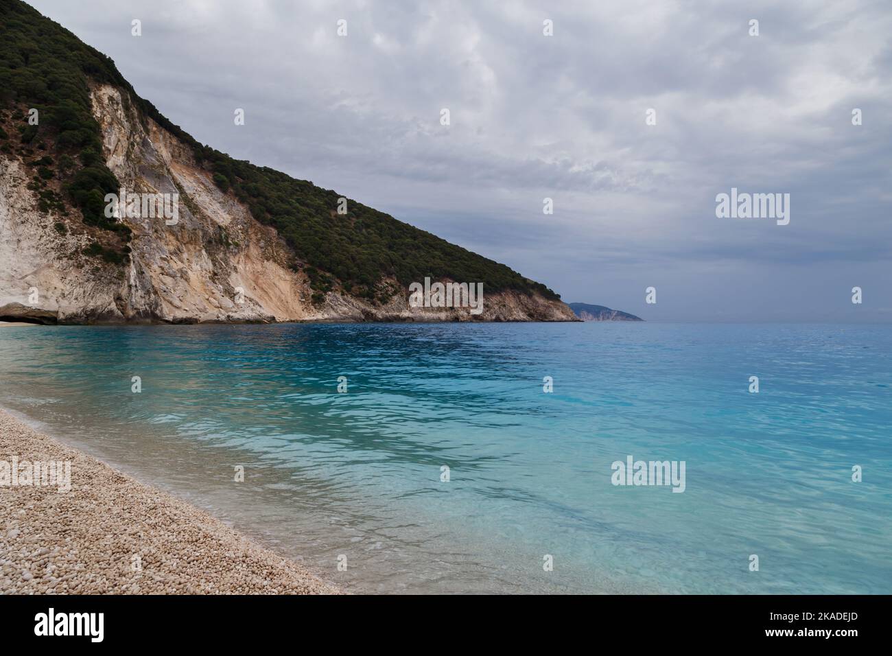 Dark stormy dramatic sky over Ionian sea. Myrtos Beach, Cephalonia ...