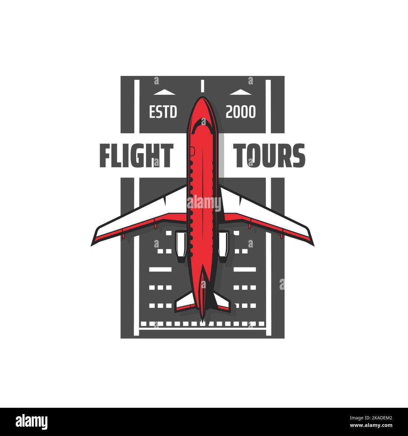 Flight tours icon of air travel. Vector plane or airplane landing on ...