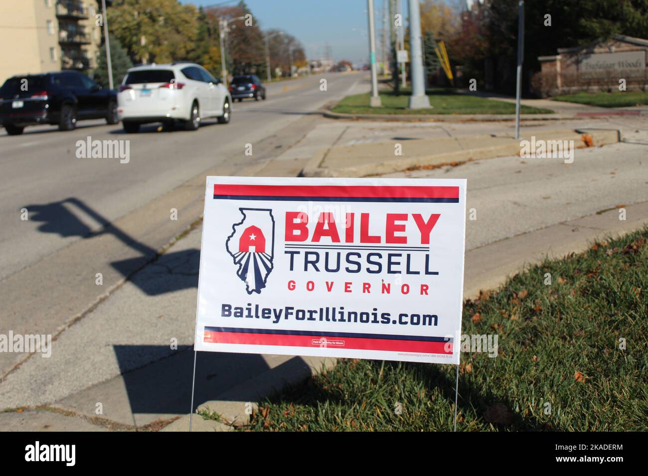 Darren Bailey Stephanie Trussell lawn sign on a busy straight in Morton ...