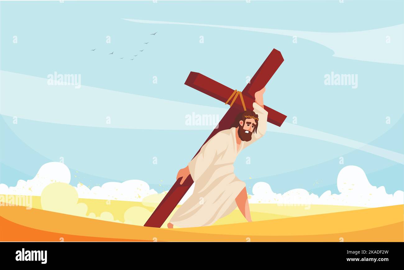 Holy Bible story of Jesus Christ carrying the cross cartoon vector ...