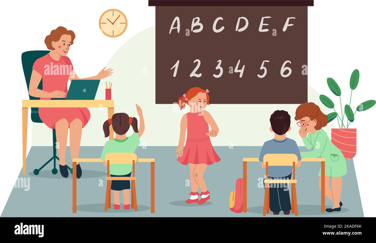 Kindergarten child working with teacher Stock Vector Images - Alamy