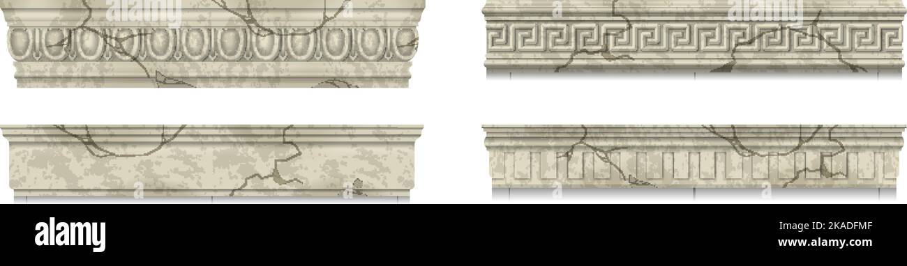 Collection of cracked ancient marble cornices with classic pattern ...