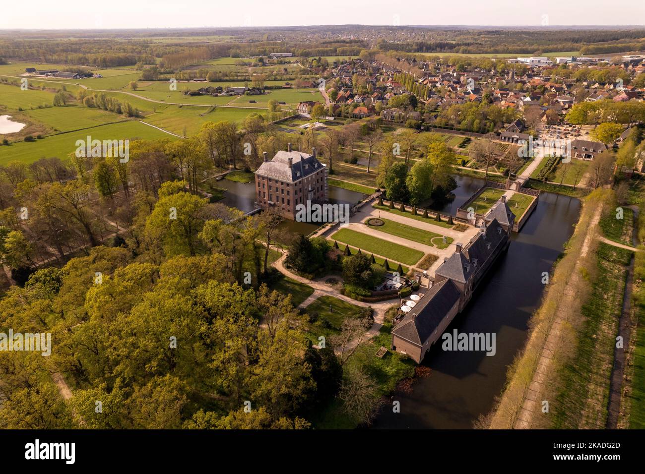 Dutch painterly picturesque moated castle Amerongen seen from above ...