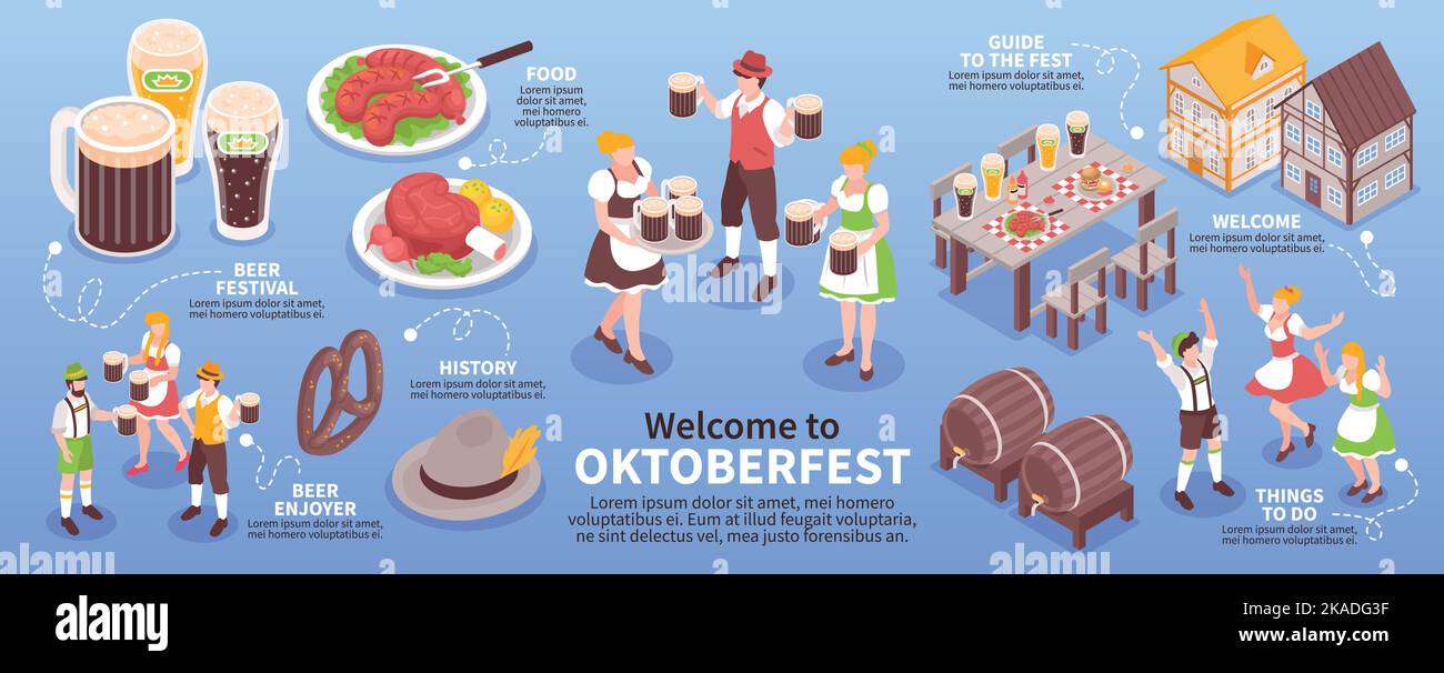 Isometric Oktoberfest infographics with traditional German beer and ...
