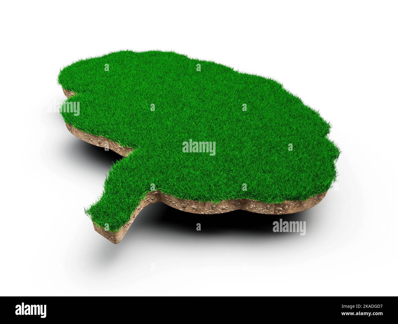 A 3d illustration of a brain shape made of green grass and Rock ground ...