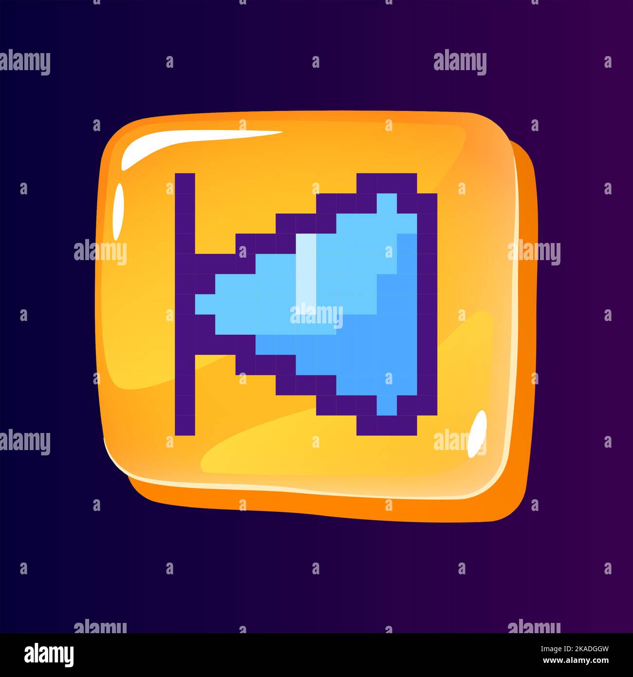 Backward rewind glossy ui button with pixelated color icon Stock Vector ...