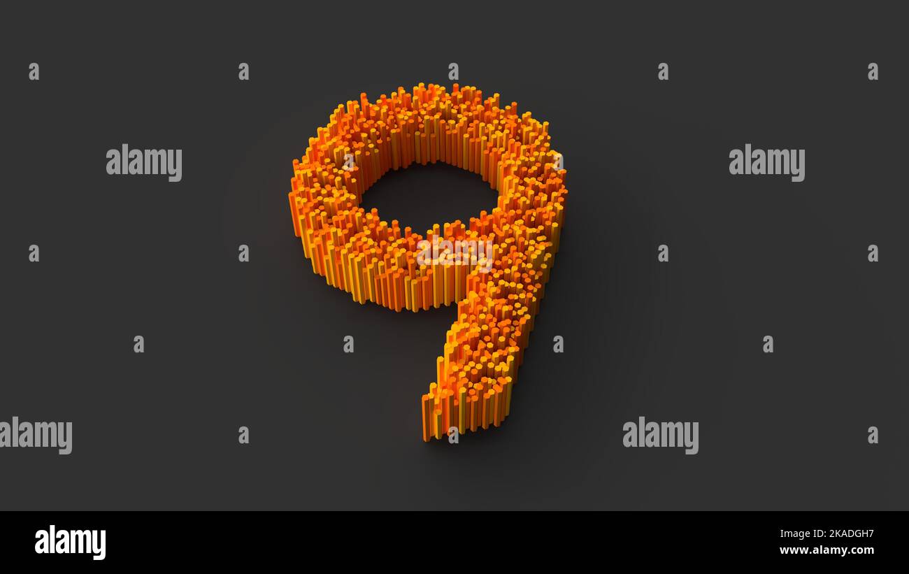 An illustration of a orange and red number 9 isolated over dark ...