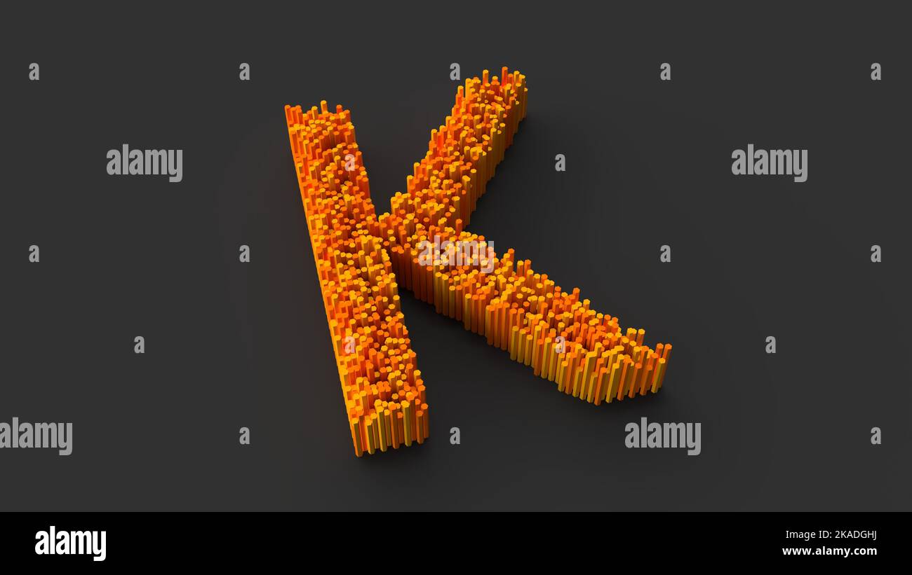 An illustration of a orange and red letter K isolated over dark ...