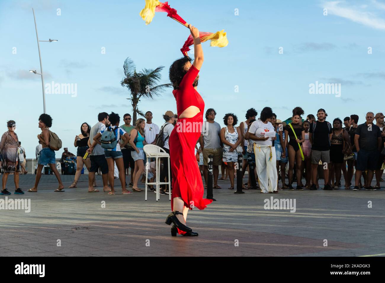 A dancer performing street belly dancing at Farol da Barra square in ...