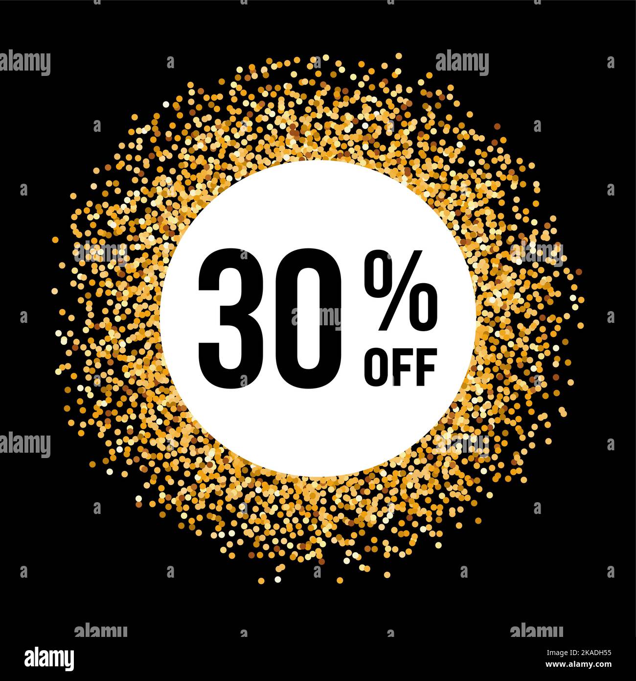 Golden Circle Frame on Black Background with Discount Thirty Percent ...