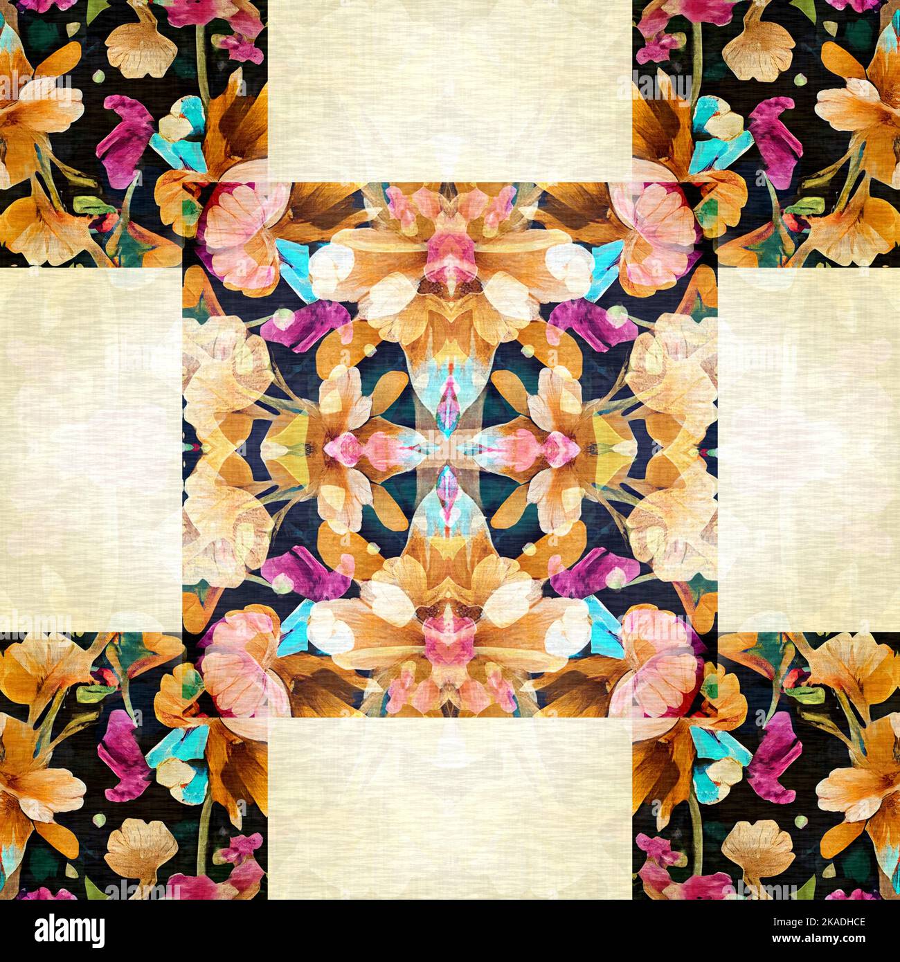 Floral patchwork quilt seamless pattern. Ornate geo swatch for exotic ...