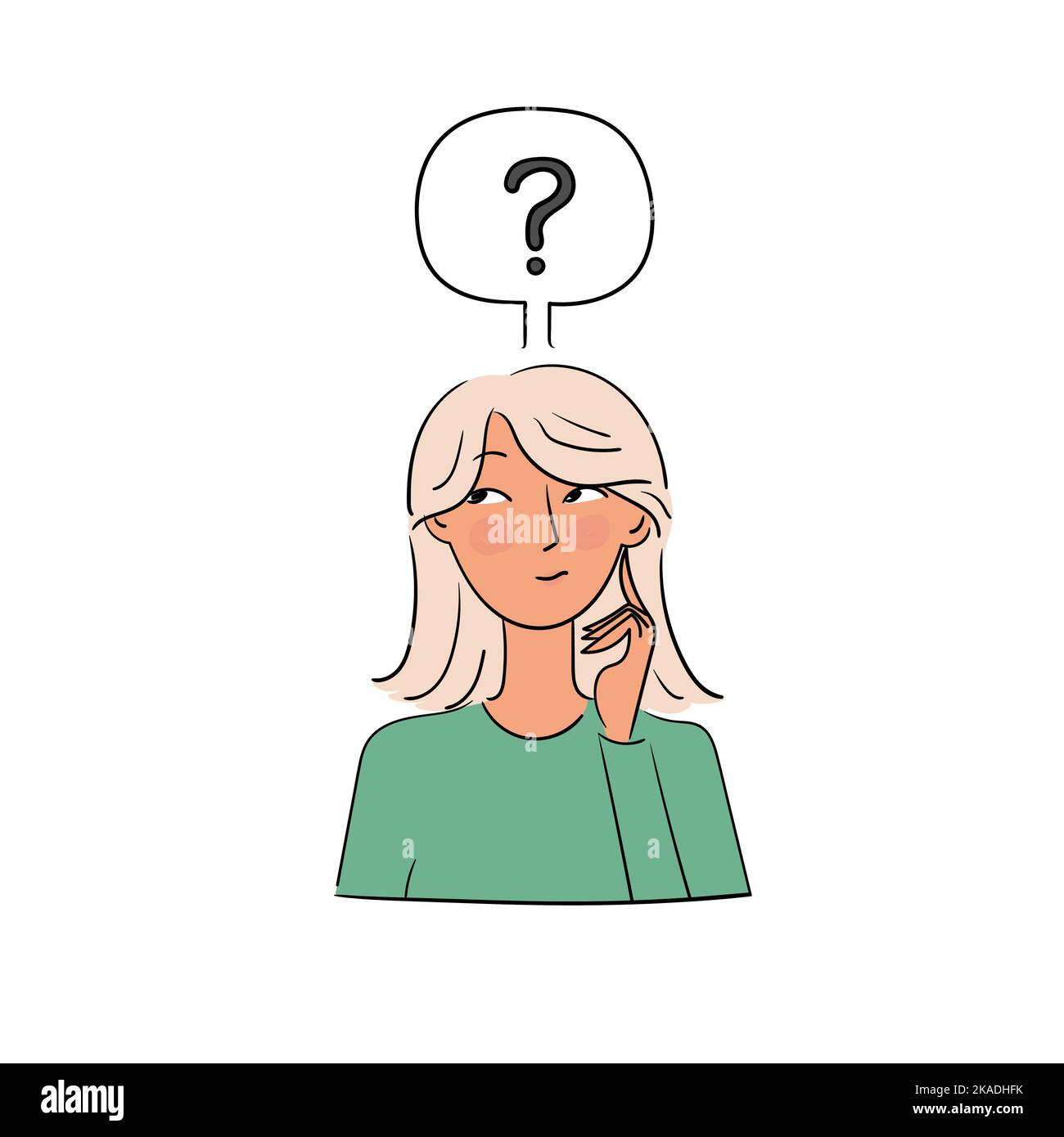 Woman thinking.Problem solving concept.Bubble with a question mark ... Woman thinking.Problem solving concept.Bubble with a question mark ...