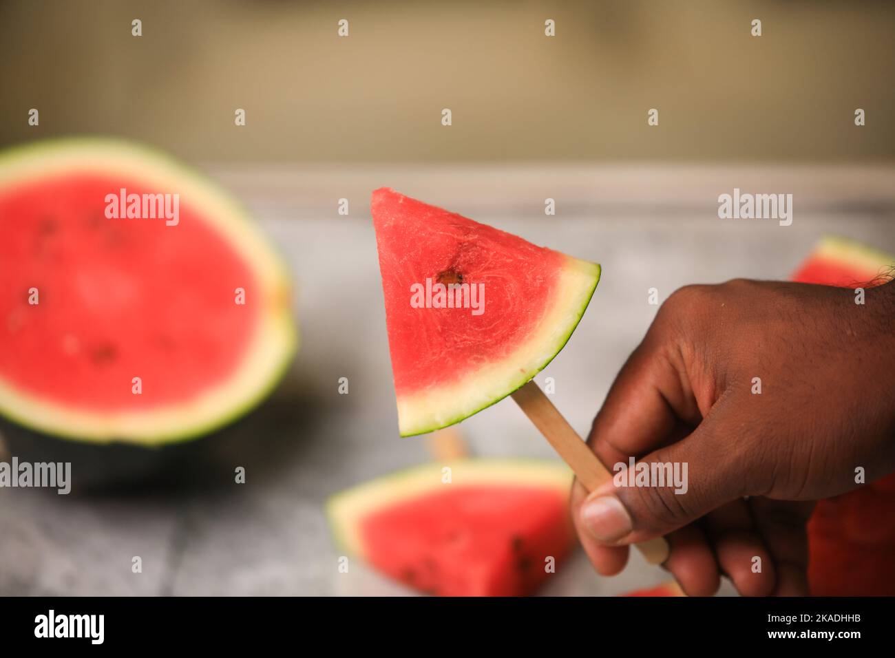 watermelon cut into popsicle shapes Stock Photo - Alamy