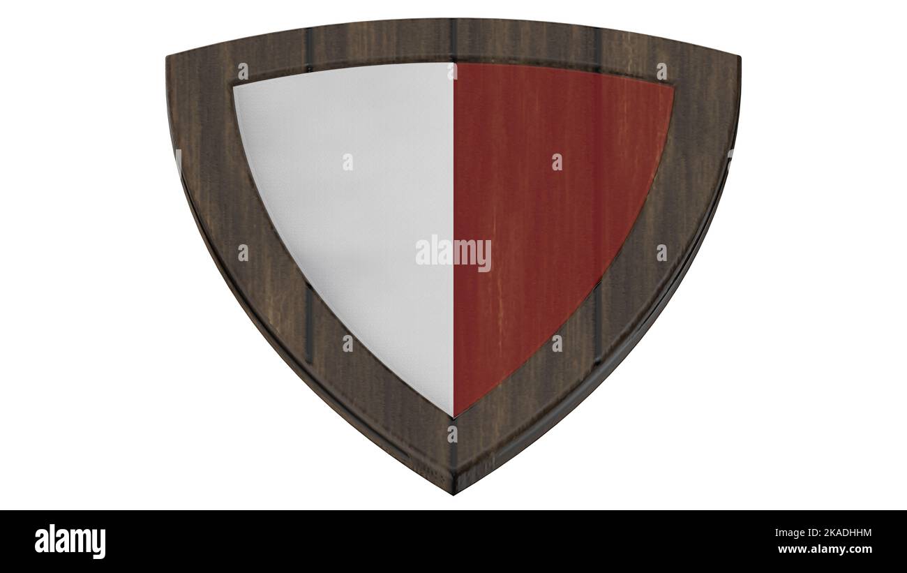 shield wood medieval red white 3d render illustration Stock Photo - Alamy