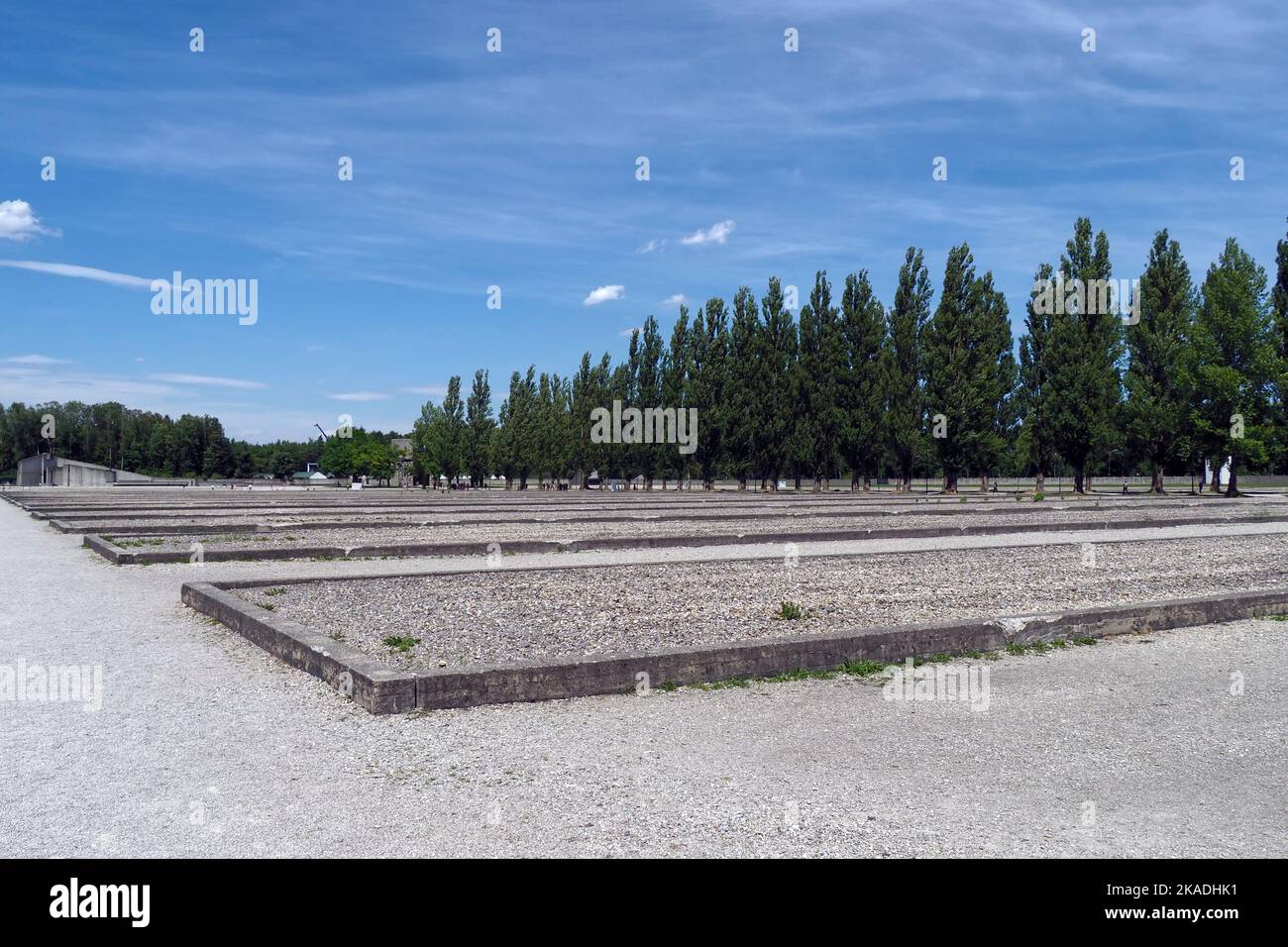 outline of hut bases show the scale of the Dachau concentration camp ...