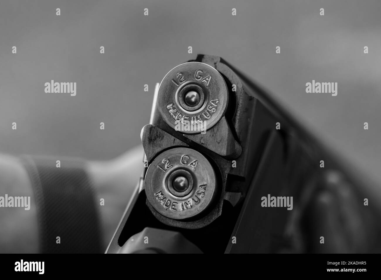 A greyscale shot of a pistol loaded with bullets Stock Photo - Alamy