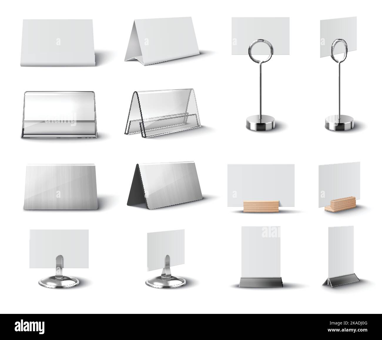 Blank place card mockup made of different materials realistic set on ...