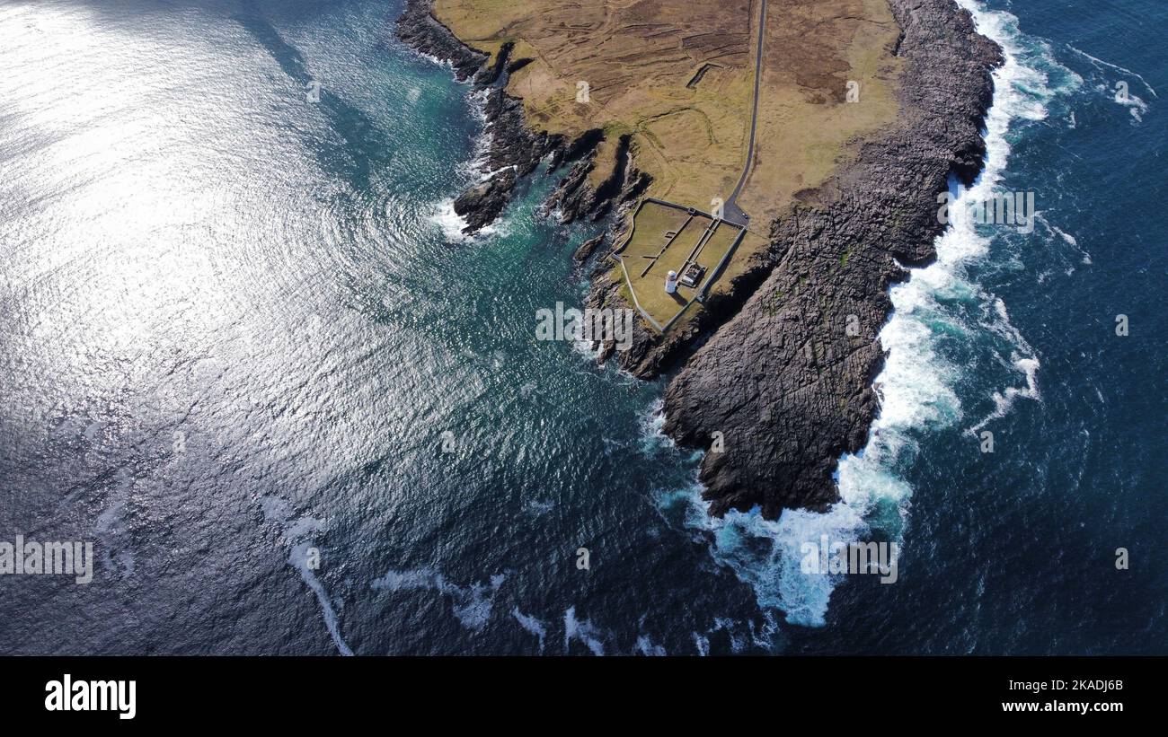 An aerial view of Ballyglass lighthouse on the Mullet peninsula in ...