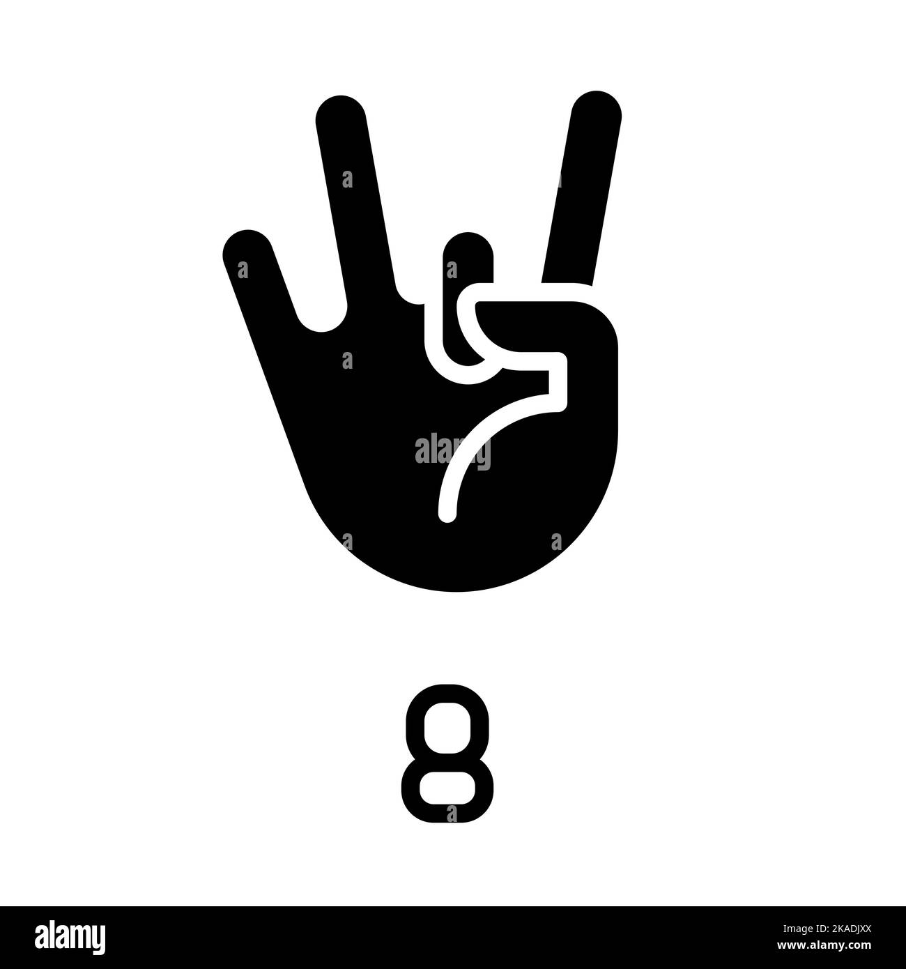 Digit eight sign in ASL black glyph icon Stock Vector Image & Art - Alamy