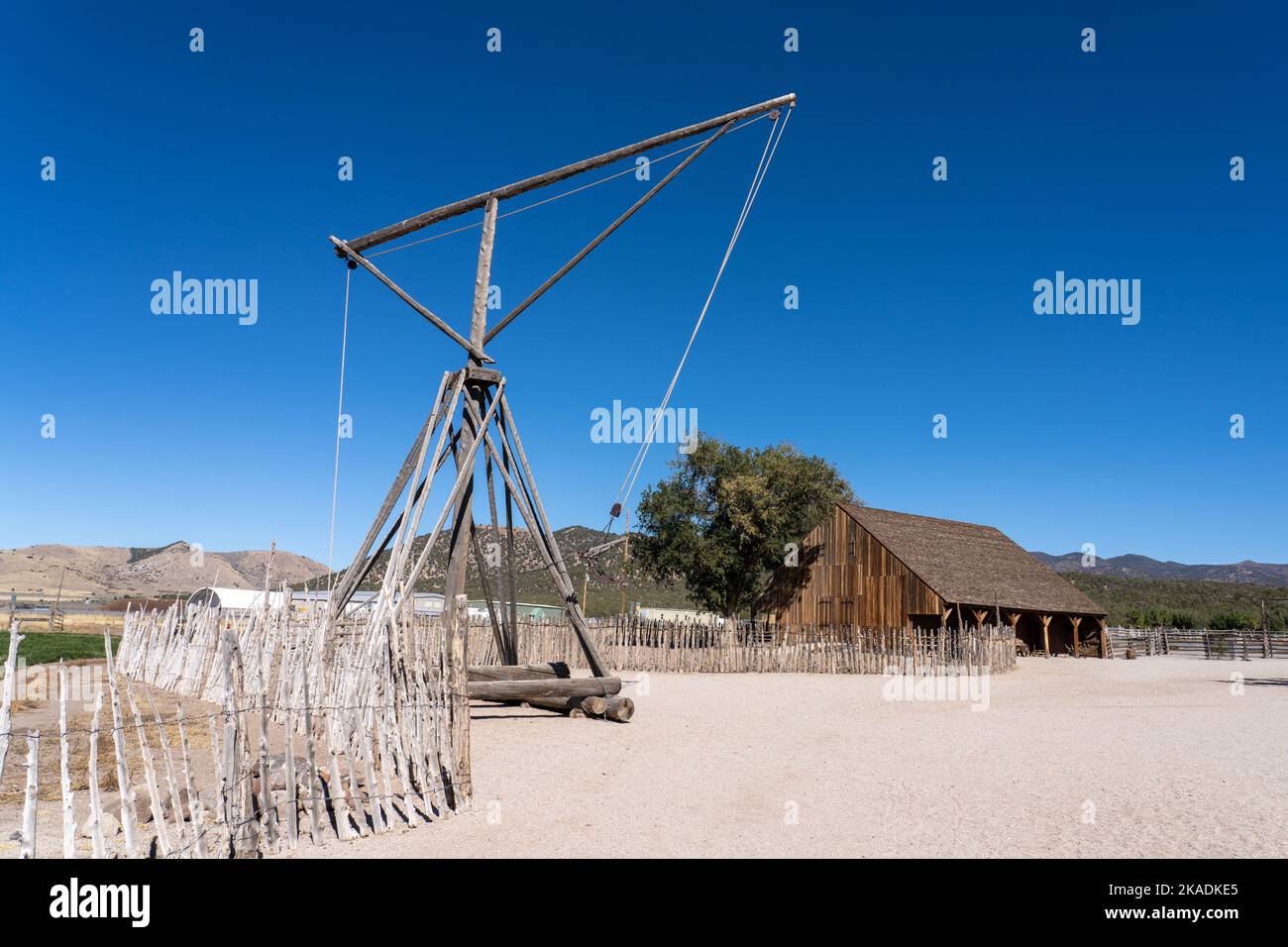 A hay derrick or hay boom for making haystacks at the pioneer Cove ...