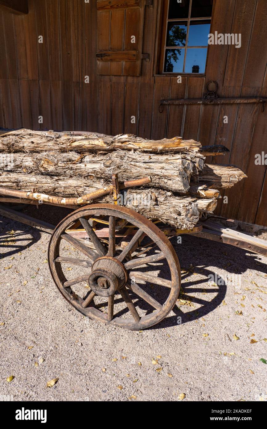 An antique log wagon with a load of cedar logs at the pioneer Cove ...