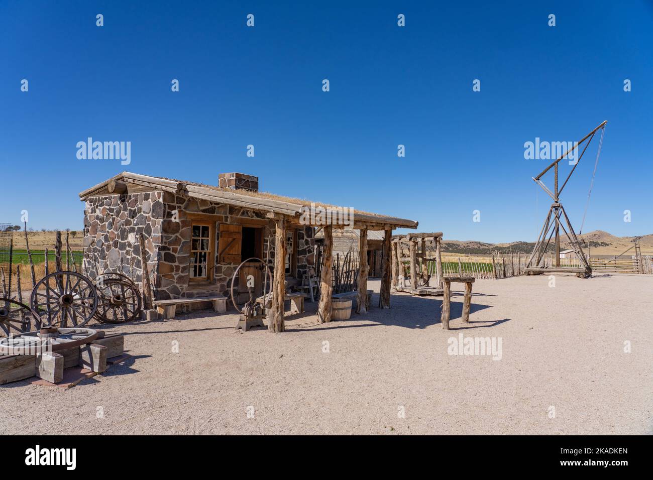 Blacksmith's shop & hay derrick or hay boom for making haystacks at the ...