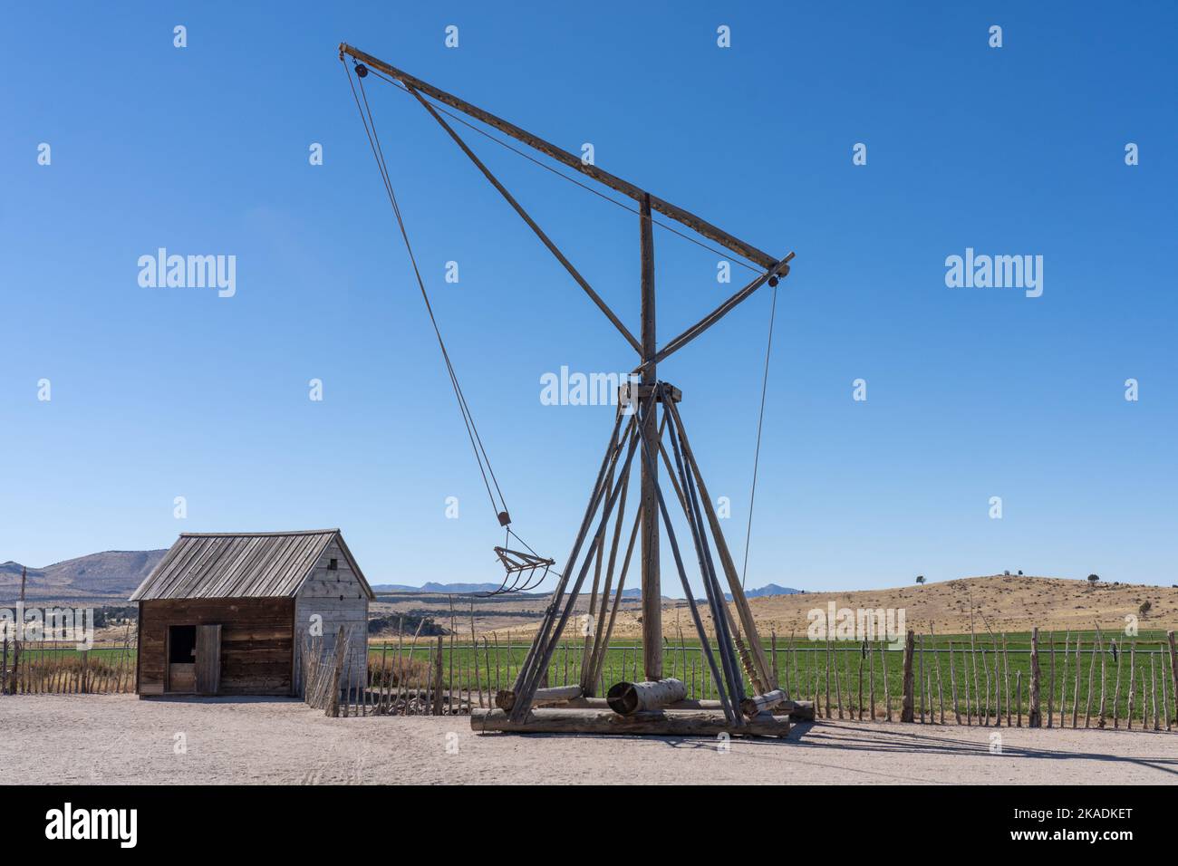 A hay derrick or hay boom for making haystacks at the pioneer Cove ...