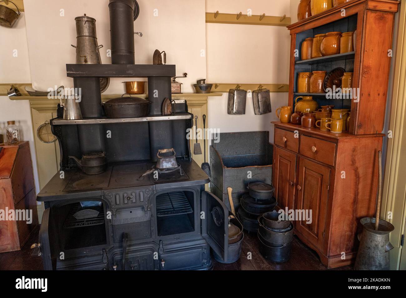 An antique cast iron stove in the kitchen of the Cove Creek Ranch Fort ...