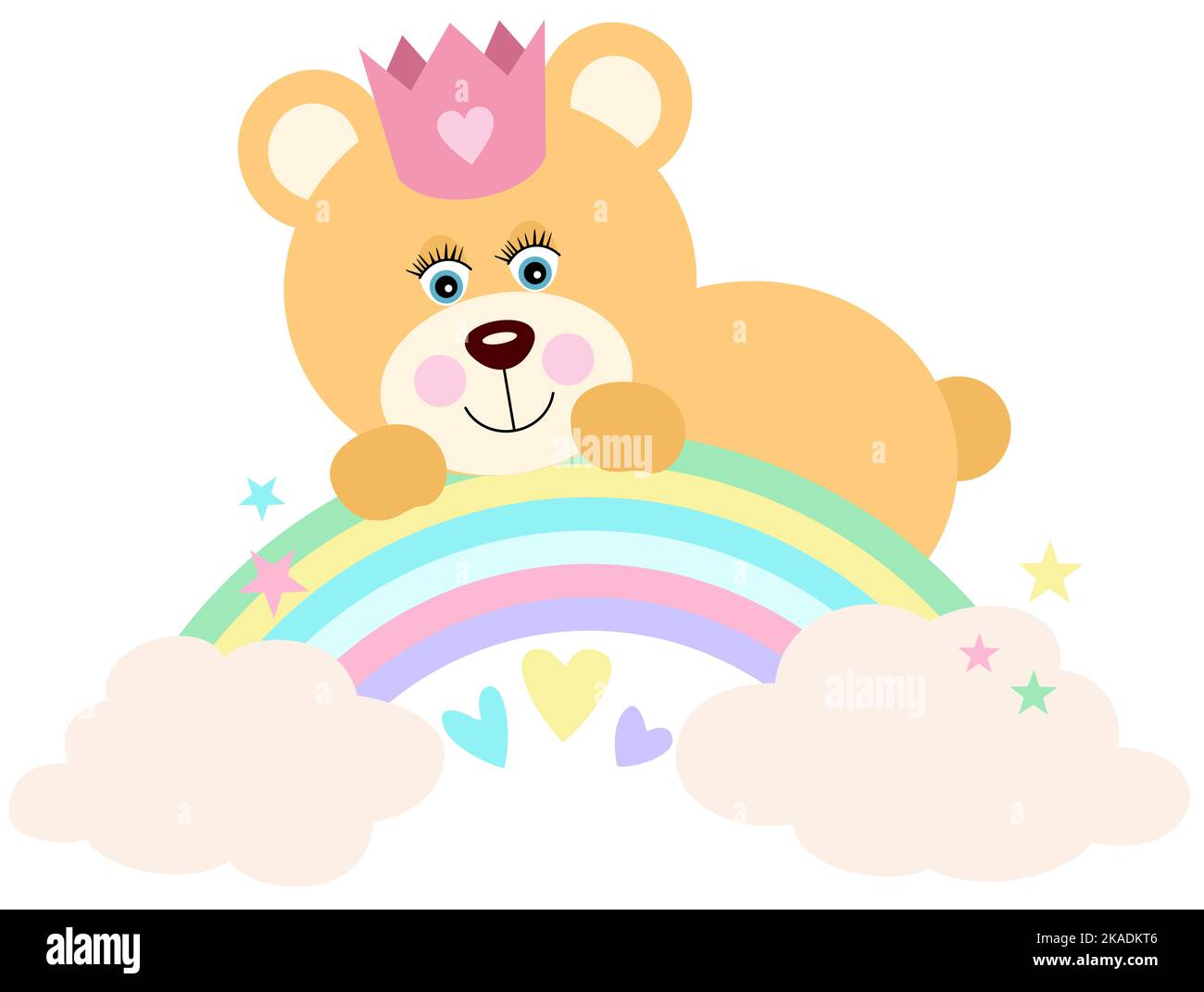Princess teddy bear on rainbow with clouds and stars Stock Photo - Alamy