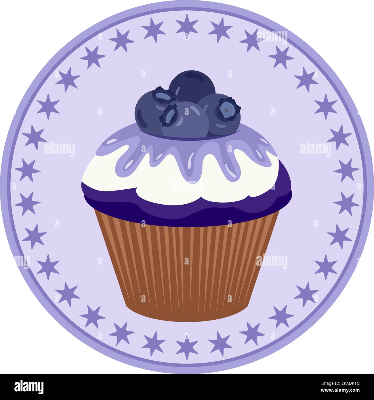 Round sticker label with blueberry cupcake Stock Photo - Alamy