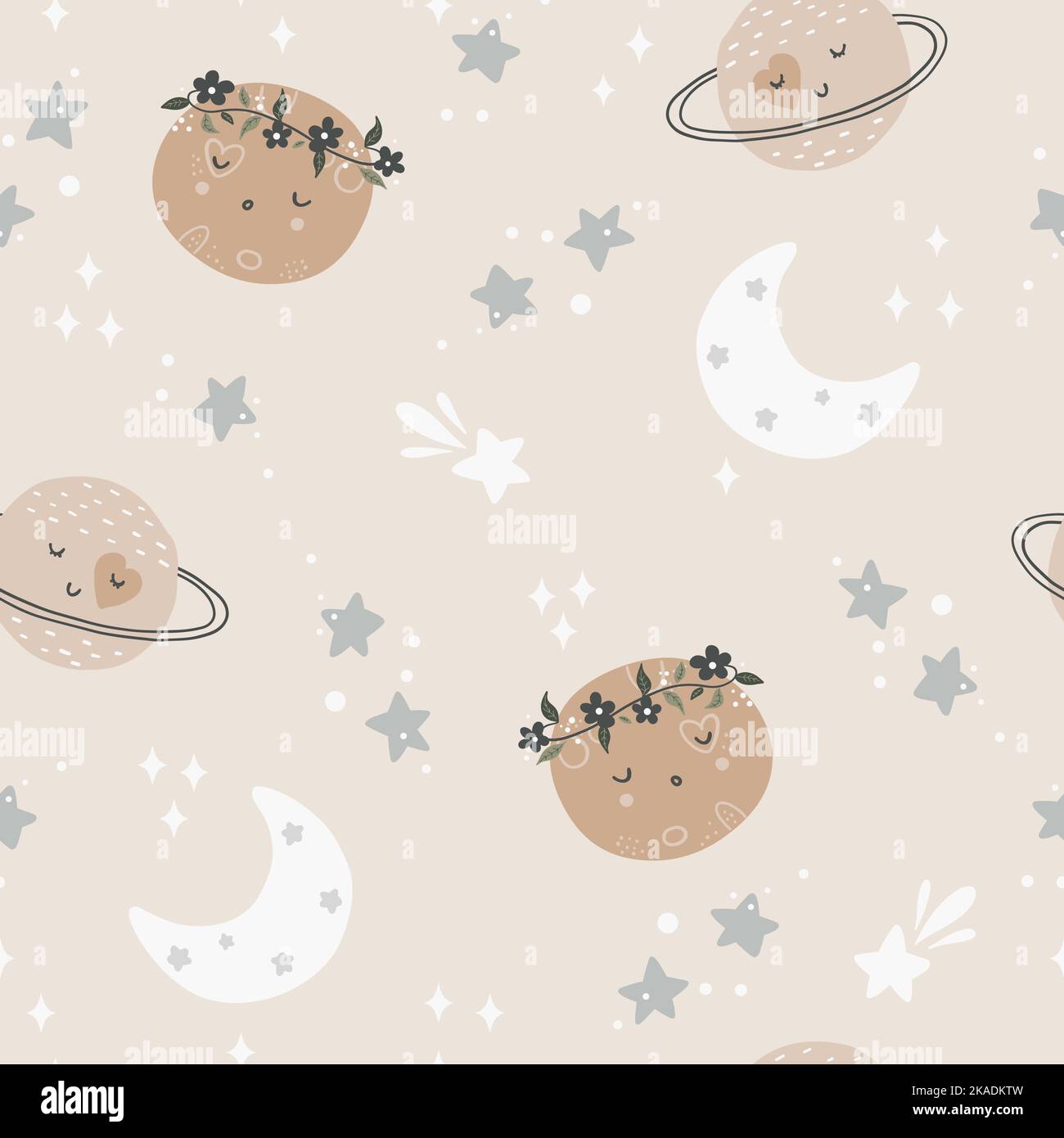 Cute seamless childish simple pattern for kids with cute moons and ...