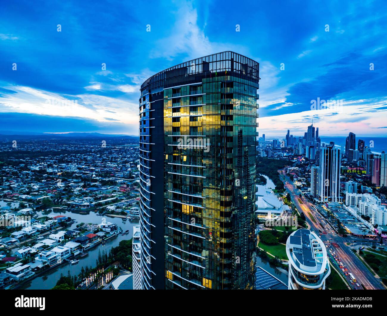 A skyline of Broadbeach with skyscraper in the foreground during scenic ...