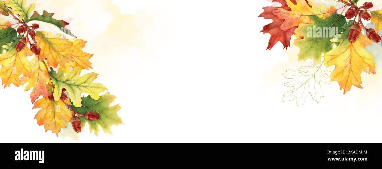 Watercolor abstract background autumn collection with seasonal leaves ...
