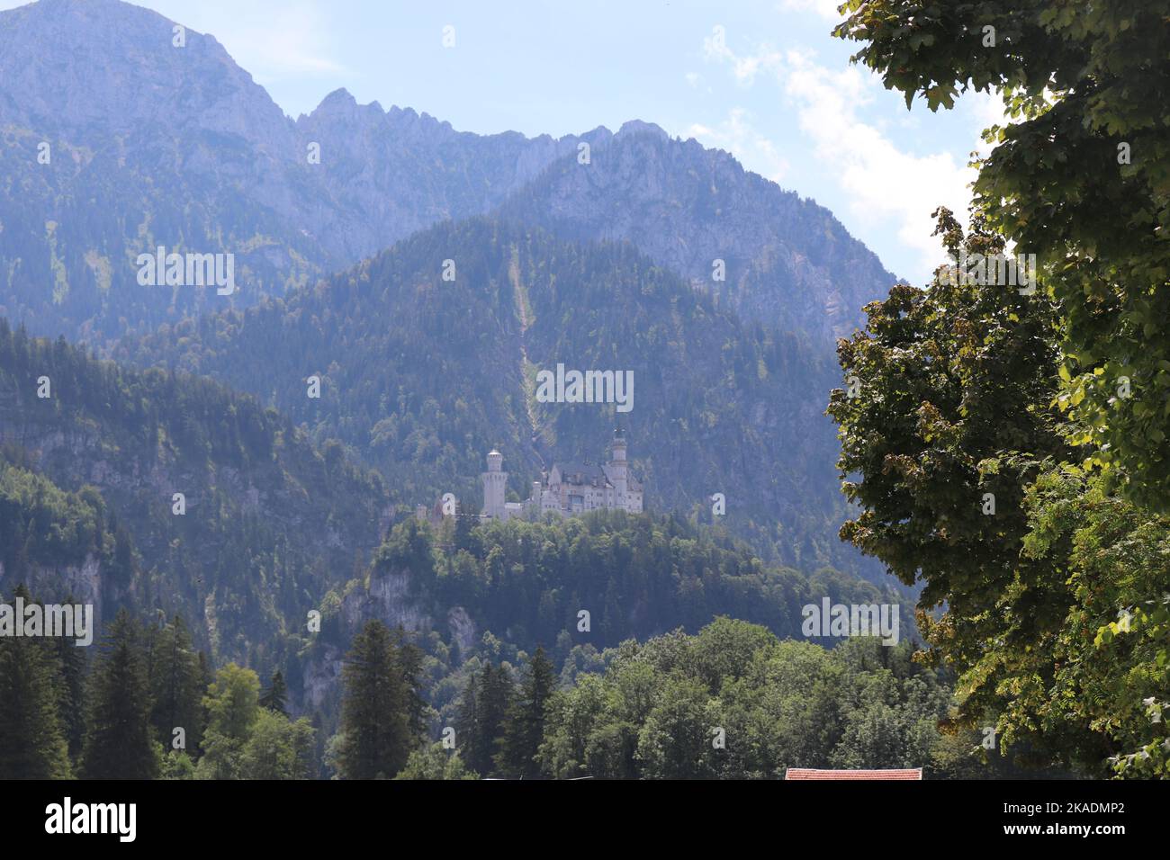 An aerial view of beautiful mountains in Neuschwanstein, Germany Stock ...